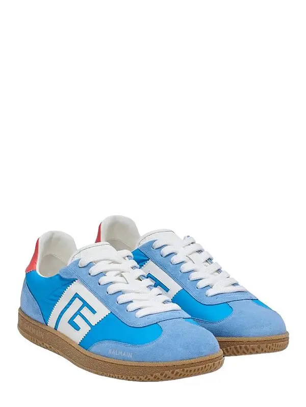 Balmain Swan Trainers In Leather, Suede And Nylon - Blue