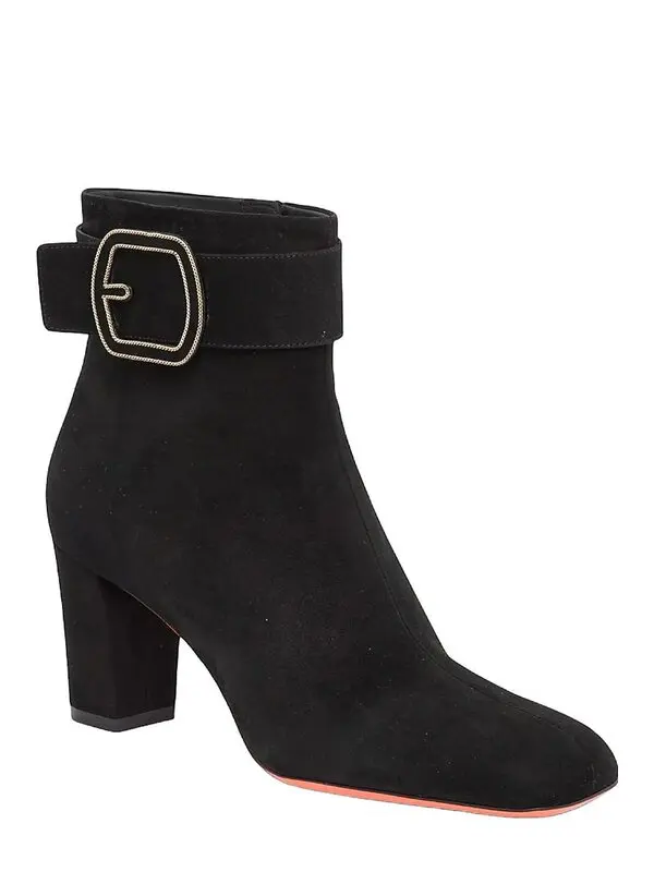 Santoni Suede Ankle Boots With Maxi Buckle Detail - Black