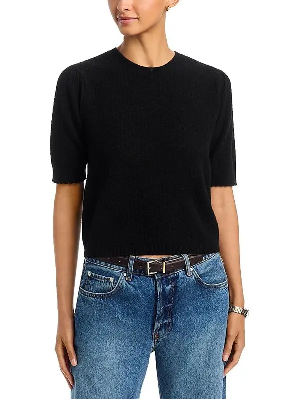FRAME Gathered Honeycomb Cashmere Sweater - Black