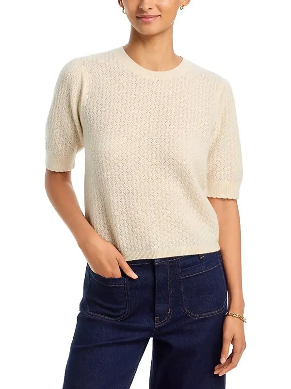 FRAME Gathered Honeycomb Cashmere Sweater - Cream