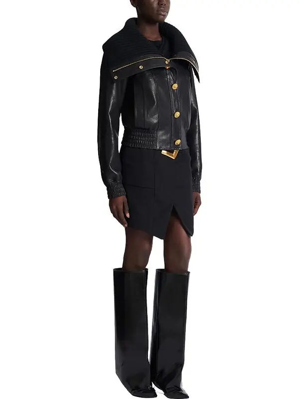 Balmain Lambskin And Knit Bomber Jacket - Black