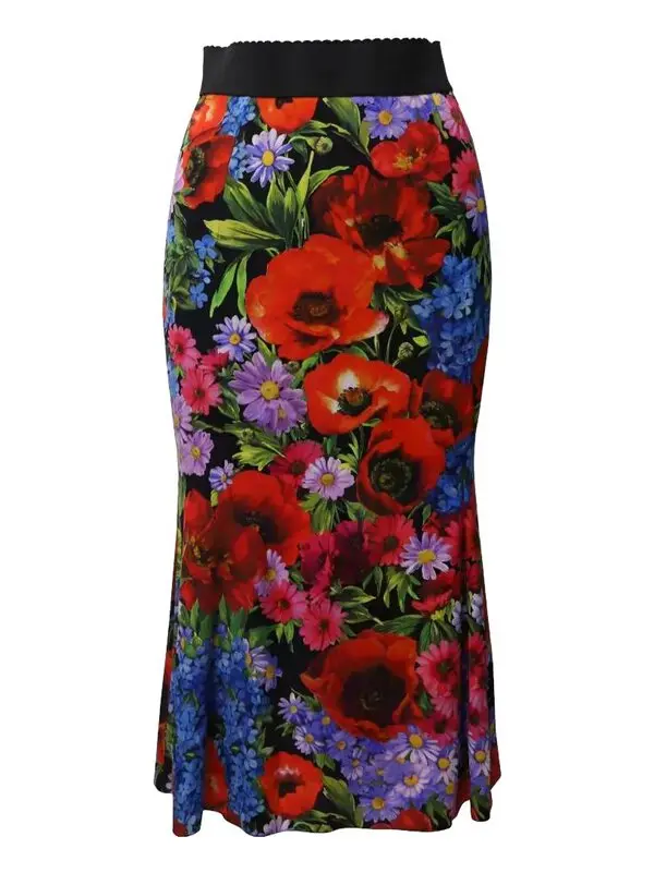 Dolce & Gabbana Floral-print Silk Midi Skirt - Black