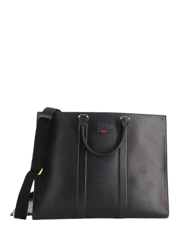 Gucci Convertible Soft Web Open Leather Tote Bag - Black