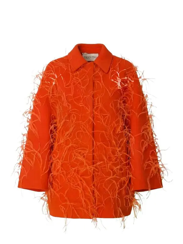 Valentino Garavani Feather Embellished Coat - Orange