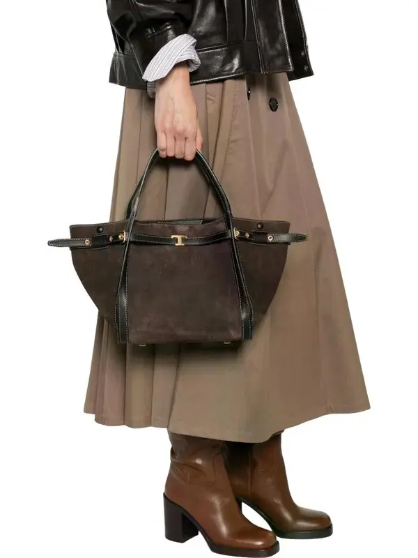 TOD'S T Timeless Suede Tote Bag - Brown