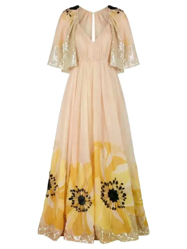 Valentino Garavani Sequin-embellished Floral Print Dress - Neutrals