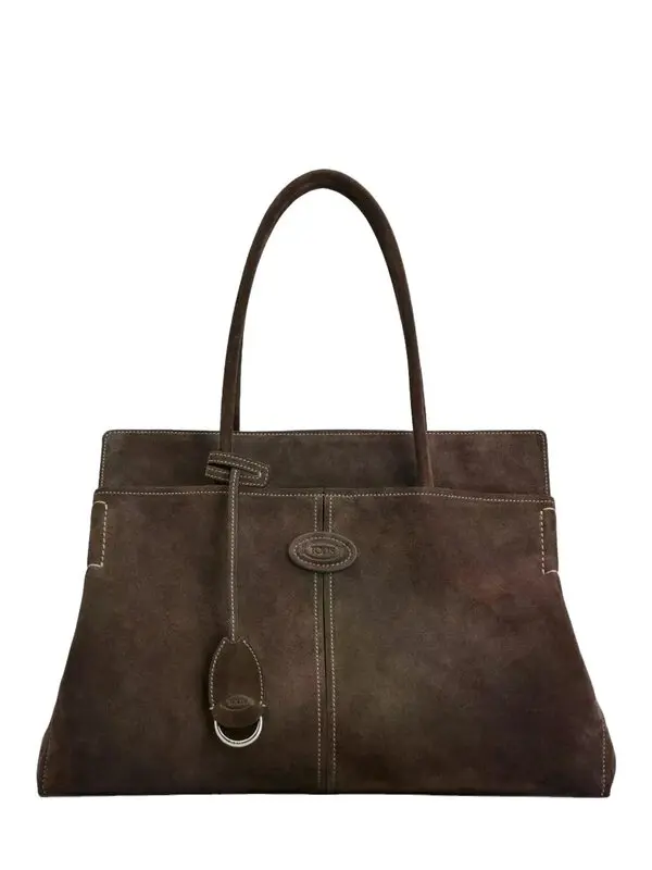 TOD'S Suede Logo-patch Tote Bag - Brown