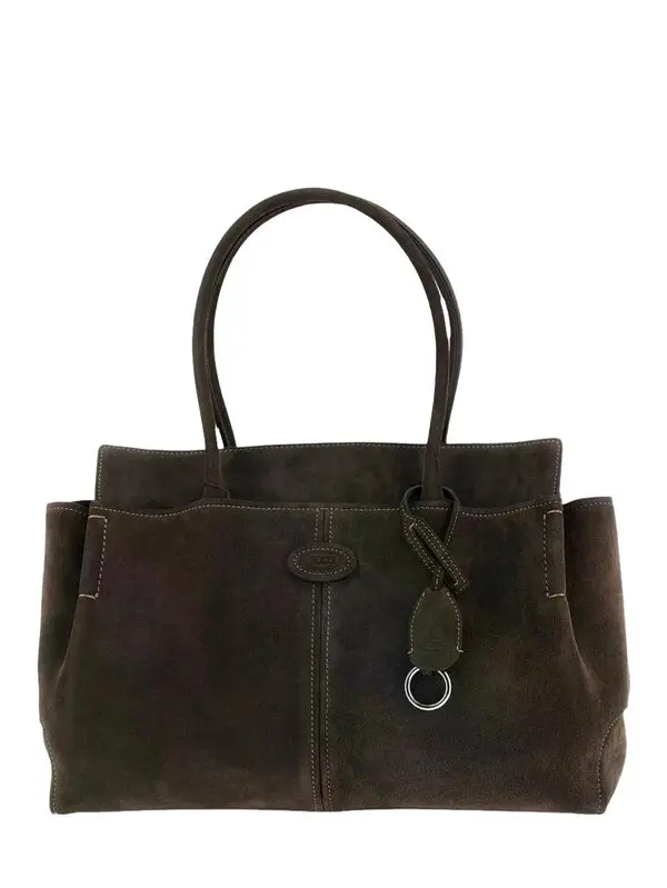 TOD'S Suede Logo-patch Tote Bag - Brown