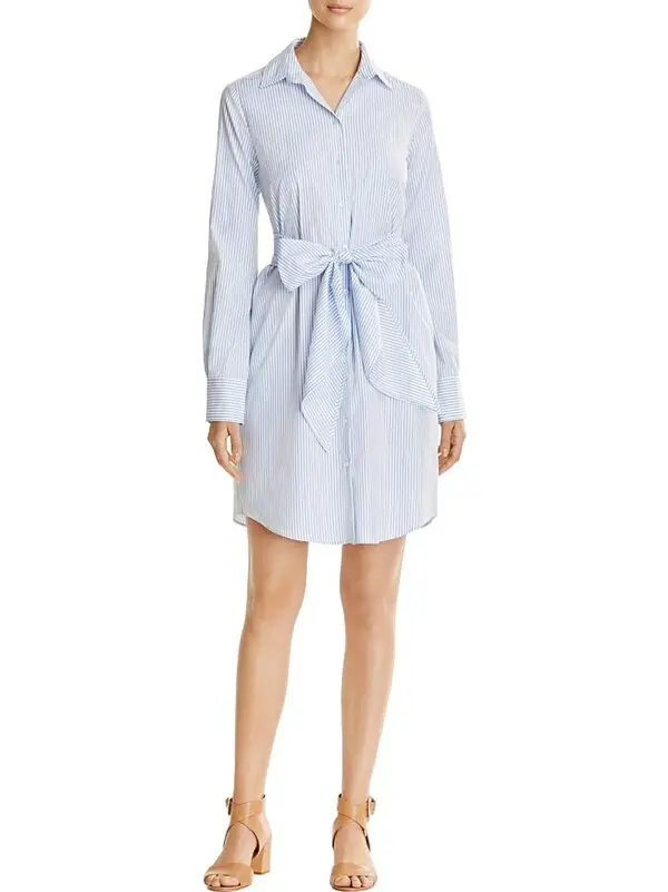 Max Mara Striped Cotton Poplin Shirt Dress - Light Blue