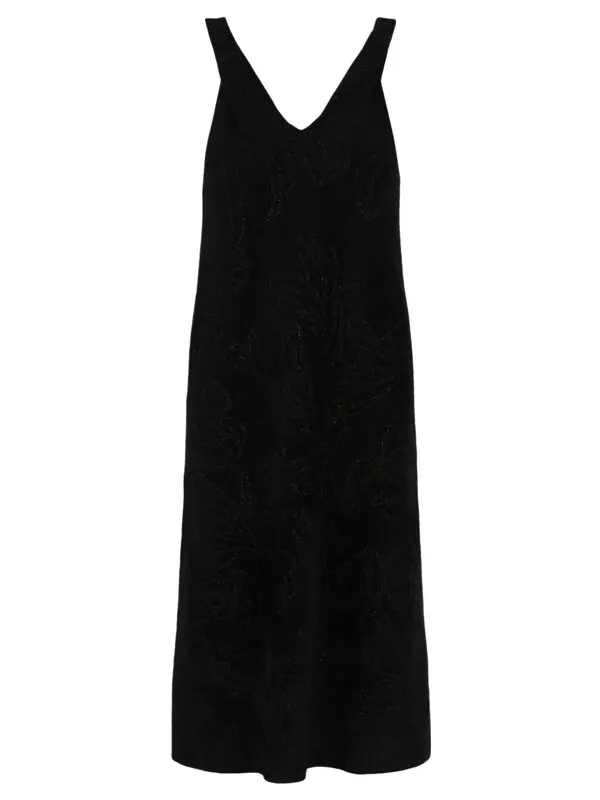 FERRAGAMO Floral Fil Coupé Midi Dress - Black