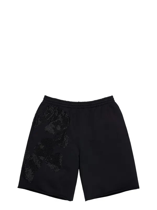 DENIM TEARS Rhinestone Cotton Wreath Sweatshort - Black