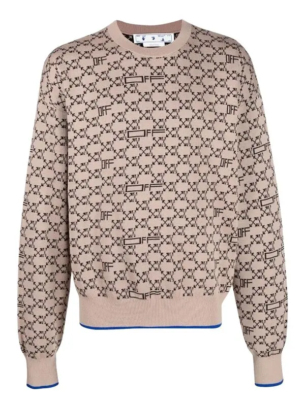 Off-White Monogram Allover Knit Crewneck - Tan