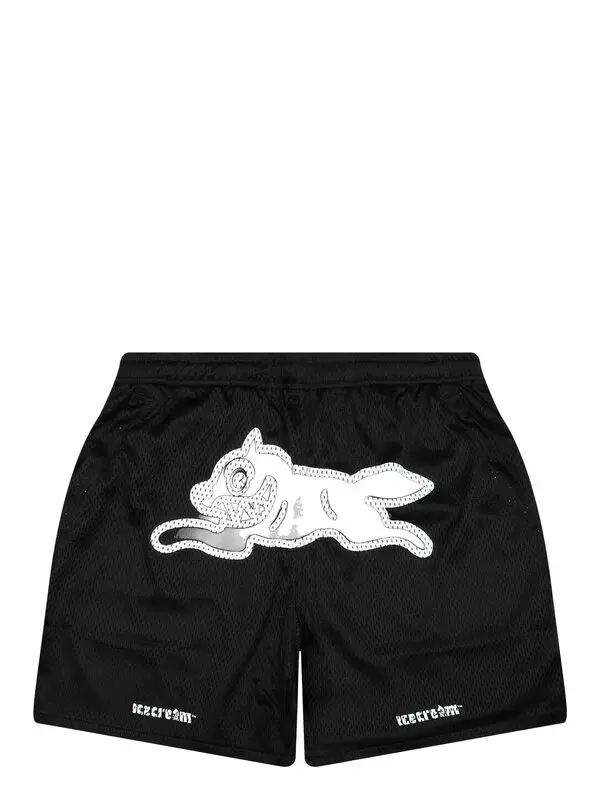 ICECREAM Mesh Shorts With Graphic Detail - Black
