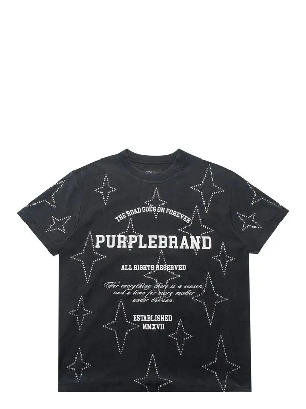 PURPLE BRAND Textured Jersey T-shirt With Star Embellishments - Black