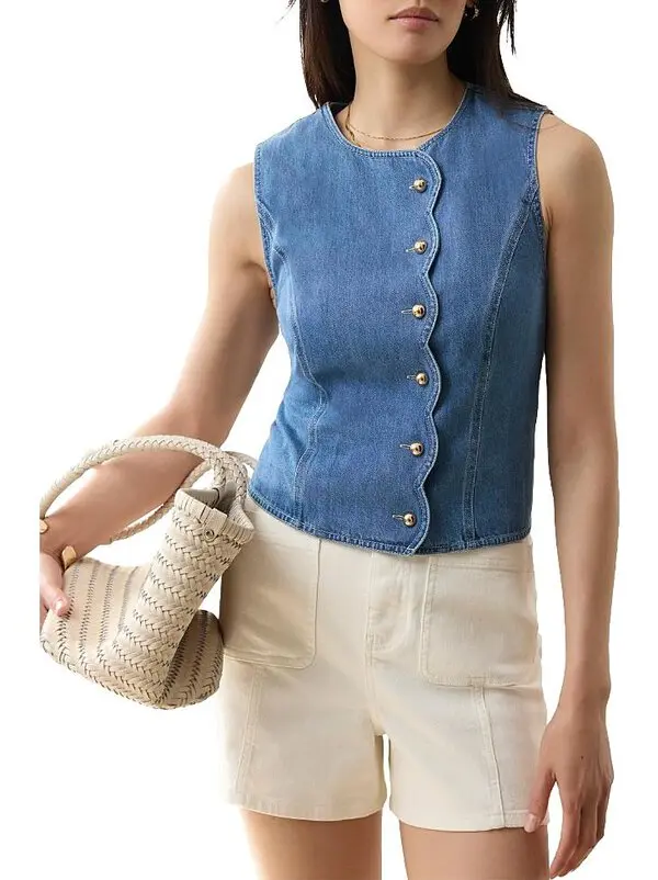 Mint Velvet Denim Scallop Detail Waistcoat - Blue