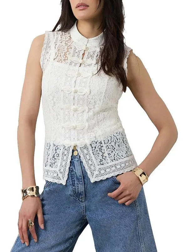 Mint Velvet Lace Detail Military Top - Ivory