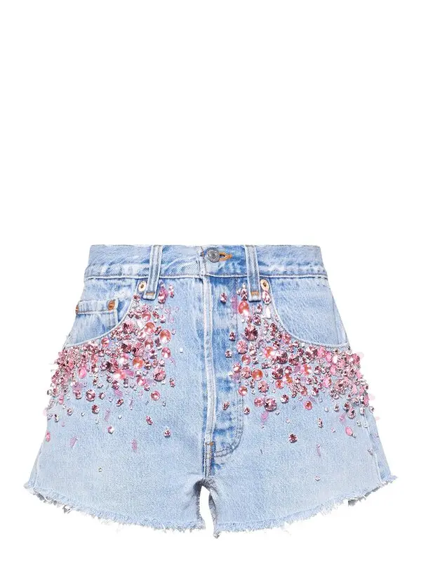 Miu Miu X Levi's Embellished Denim Shorts - Blue