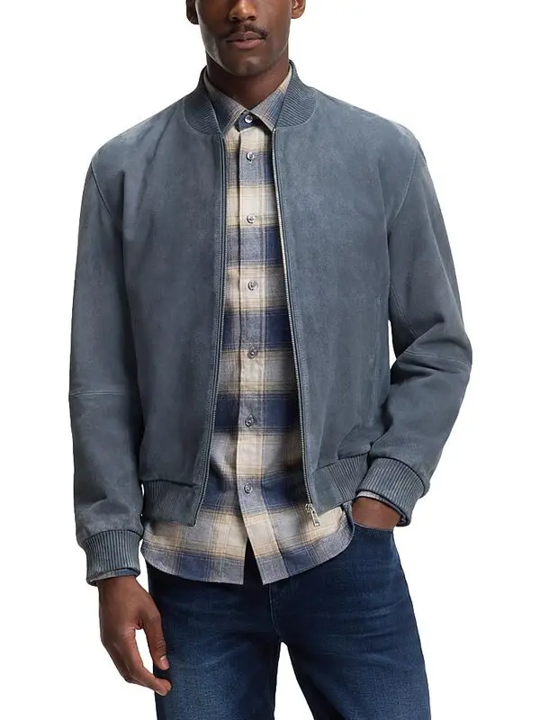 BOSS H-muller Suede Bomber Jacket - Open Blue