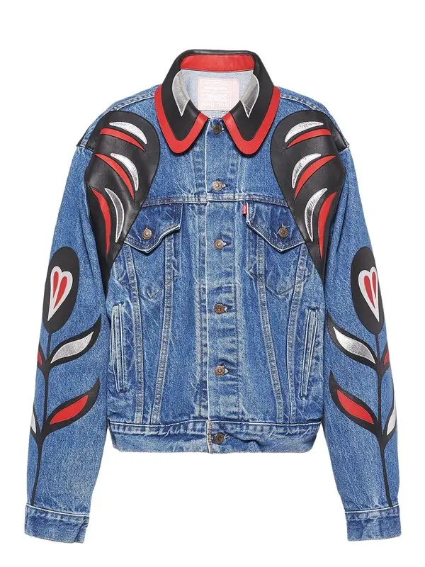 Miu Miu X Levi's Denim And Nappa Leather Trucker Jacket - Blue