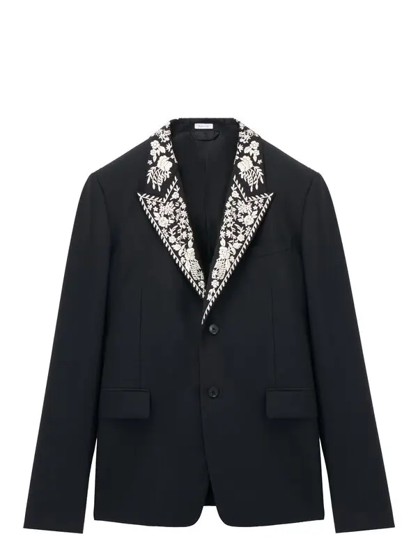 Alexander McQueen Floral Embroidery Double-breasted Jacket - Black