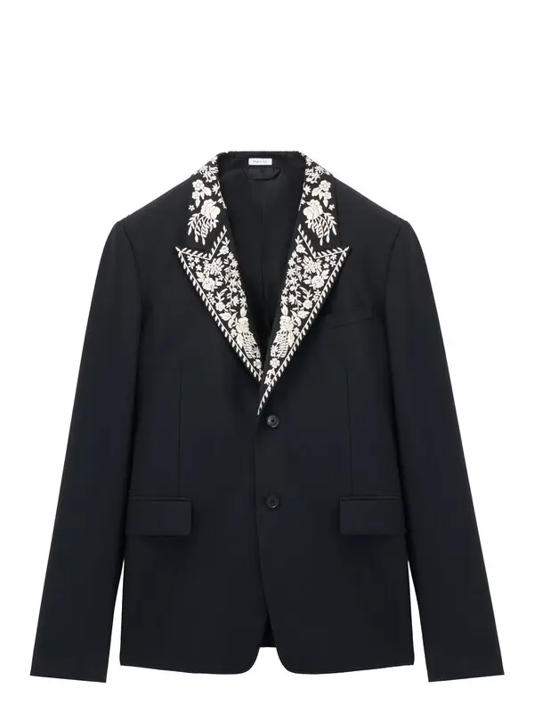 Alexander McQueen Floral Embroidery Double-breasted Jacket - Black