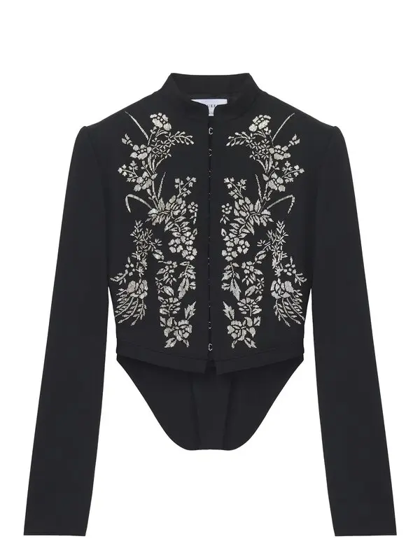 Alexander McQueen Floral Embroidery Cropped Jacket - Black