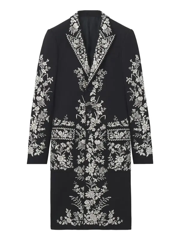 Alexander McQueen Floral Embroidery Long Coat - Black