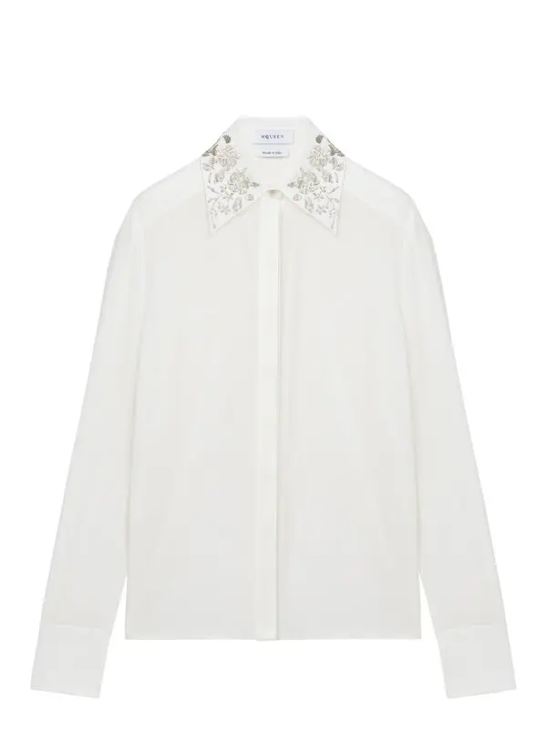 Alexander McQueen Floral Embroidery Silk Shirt - Ivory