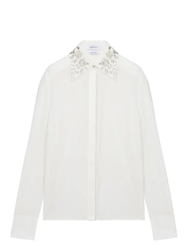Alexander McQueen Floral Embroidery Silk Shirt - Ivory