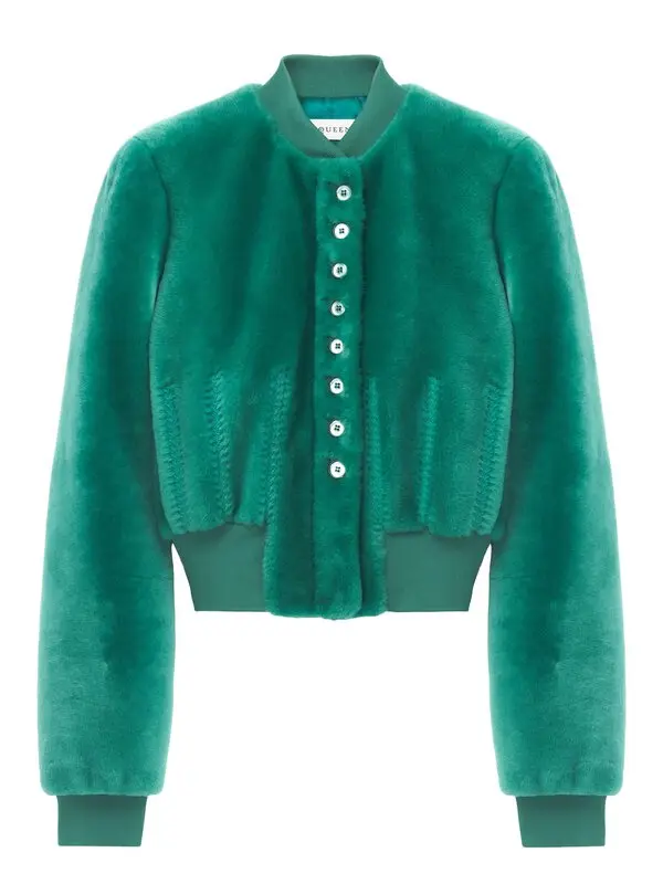 Alexander McQueen Shearling Bomber Jacket - Blue