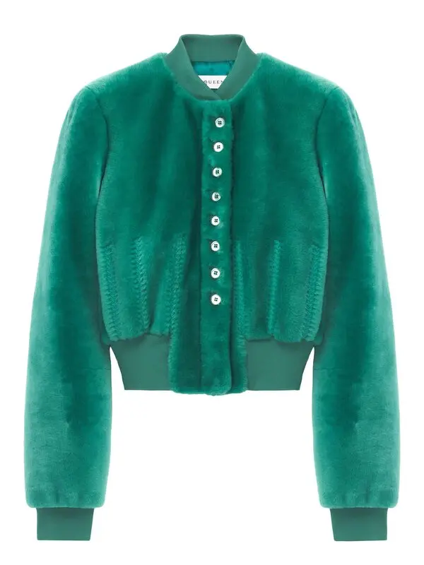 Alexander McQueen Shearling Bomber Jacket - Blue