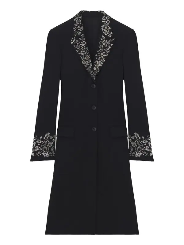 Alexander McQueen Floral Embroidery Coat - Black