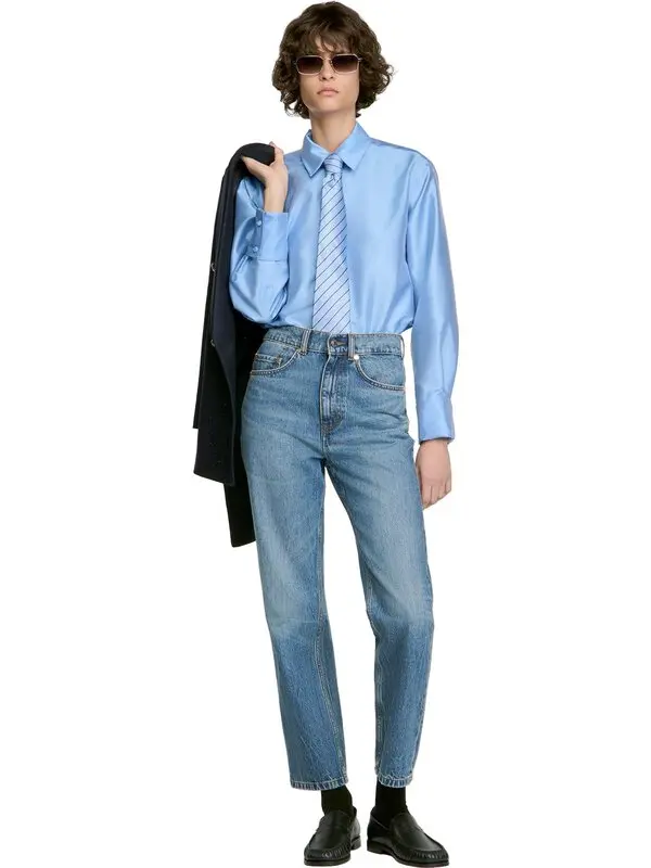 Sandro Embellished Collar Satin Shirt - Sky Blue