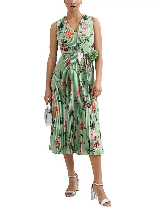 PHASE EIGHT Simara Pleated Floral Midi Dress - Green