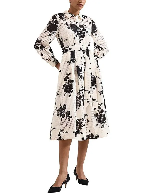 PHASE EIGHT Floral Print Belted Midi Dress - White