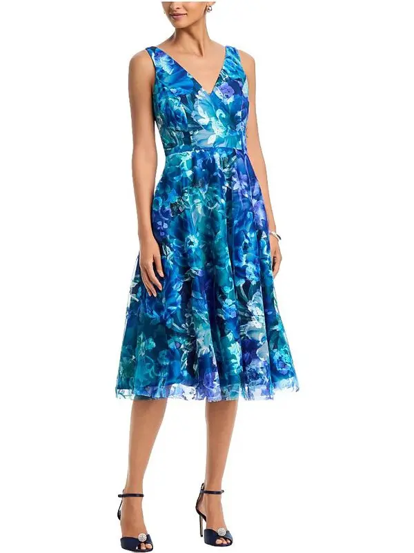 Eliza J Sleeveless V-neck Fit & Flare Mini Dress - Teal