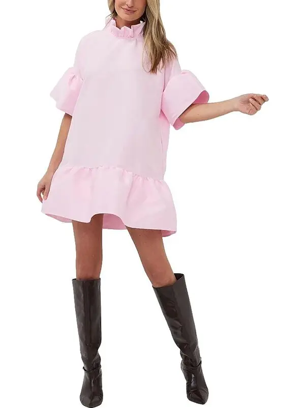 MARIELLE STOKKELAAR Blair Dress With Ruffled High Neck And Tiered Hem - Pink