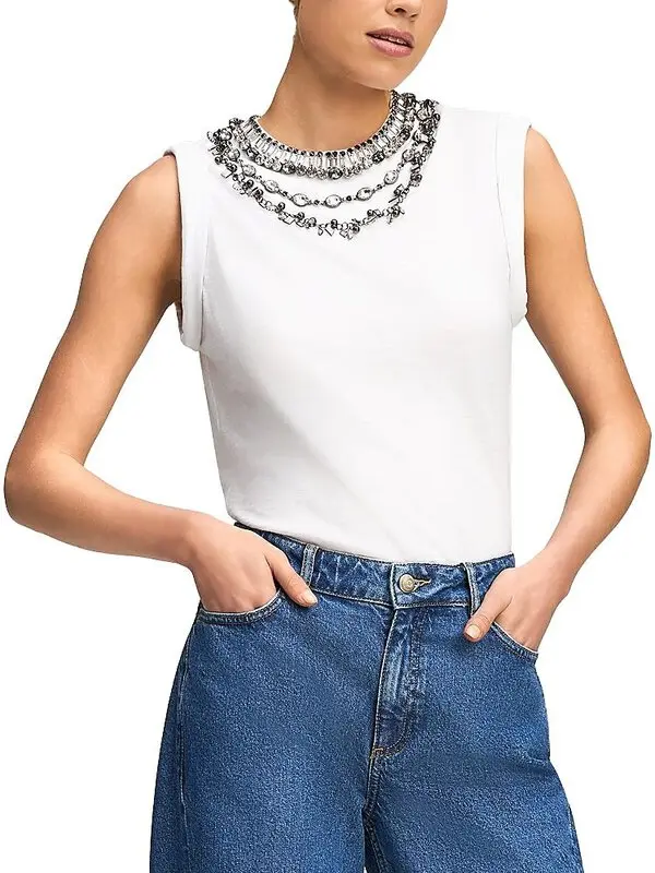 Cinq À Sept Embellished Layered Necklace T-shirt - White