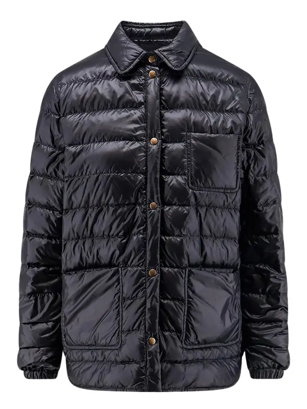 Moncler Quilted Down Jacket With Logo Patch - Black