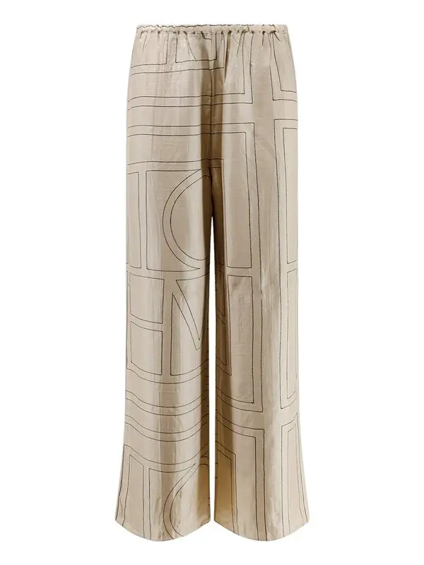 TOTEME Organic Silk Monogram Pajama Pants - Beige