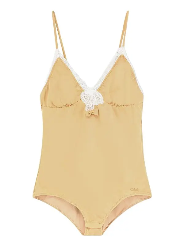 Chloé Lace Trim V-neck Bodysuit - Beige