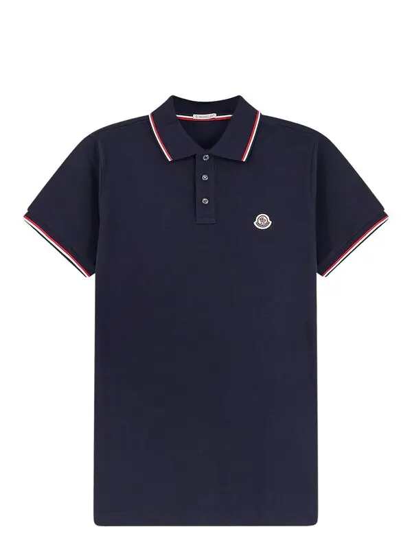 Moncler Cotton Polo Shirt With Logo Patch - Blue