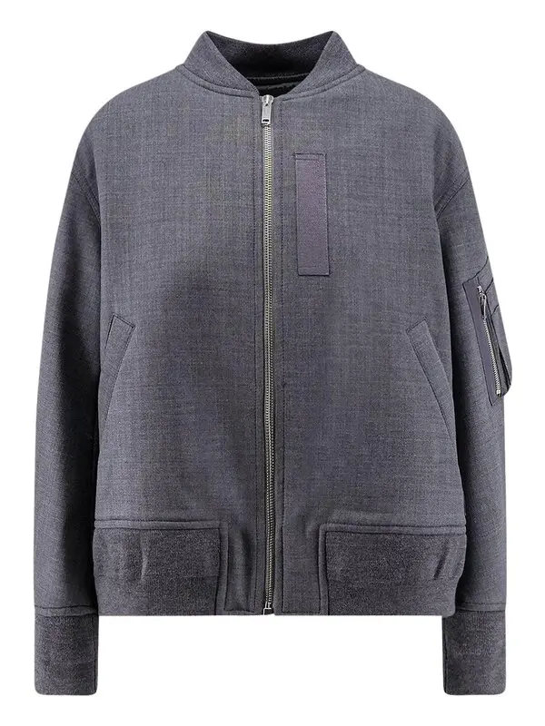 SEMICOUTURE Virgin Wool Blend Bomber Jacket - Grey