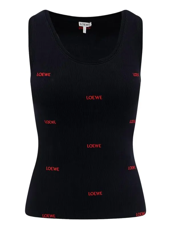 Loewe Cotton Allover Logo Lettering Embroidery Tank Top - Black