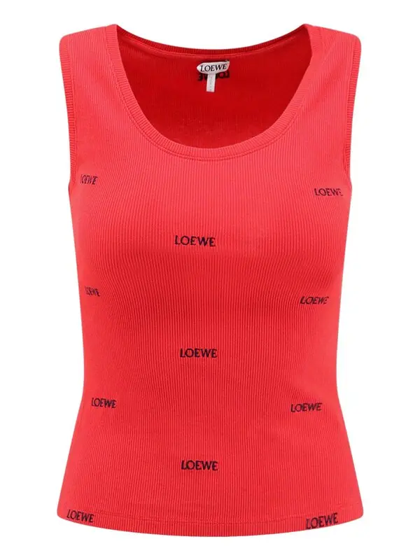 Loewe Allover Embroidered Logo Cotton Tank Top - Red