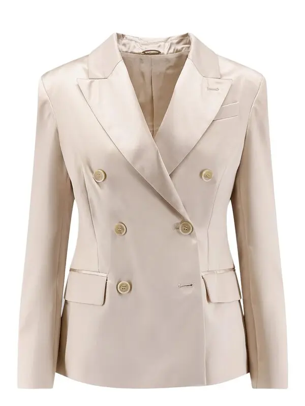Brunello Cucinelli Double-breasted Silk Blazer - Beige