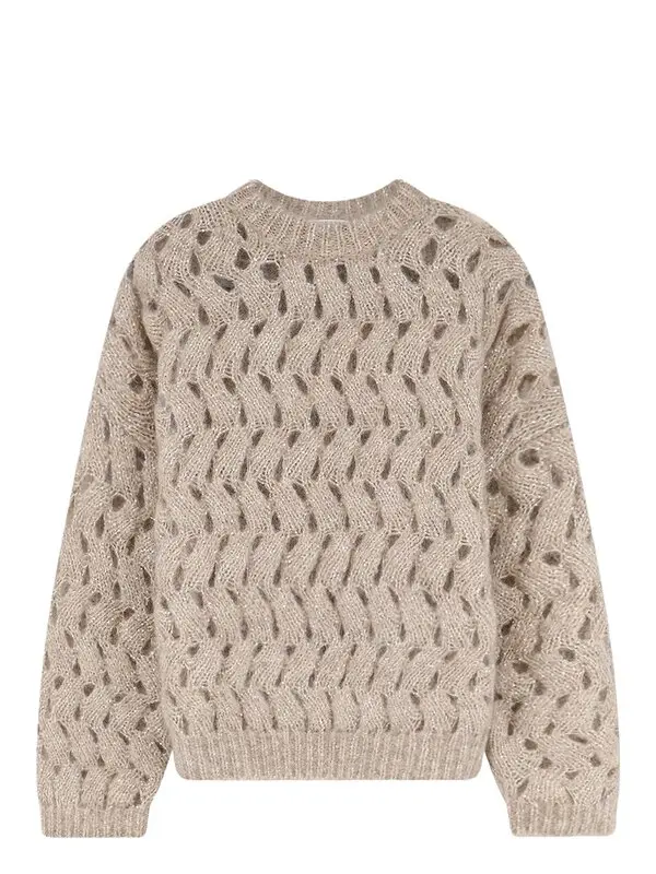 Brunello Cucinelli Perforated Sweater With Micro Sequins - Beige