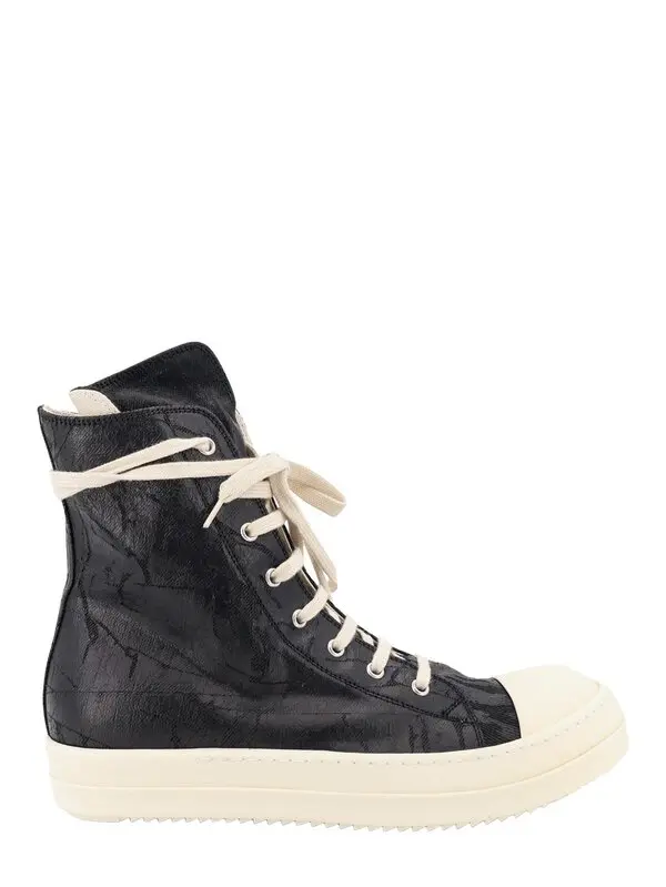 Rick Owens Hightop Leather Sneakers - Black