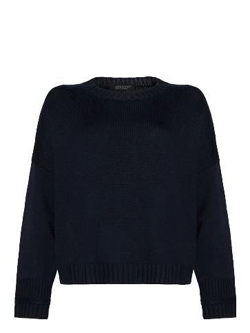 ARAGONA Merino Wool Oversized Crewneck Sweater - Navy
