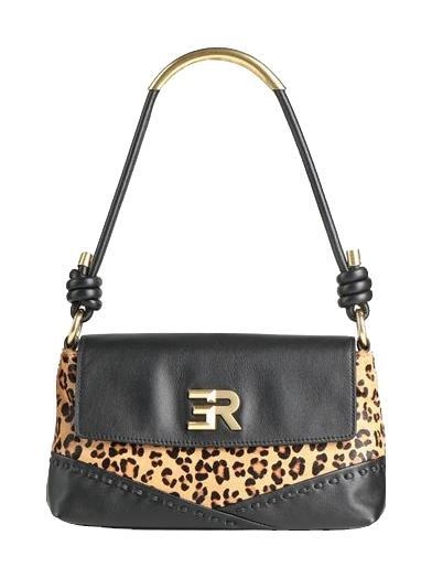 ERMANNO FIRENZE Leopard Print Leather Flap Bag With Top Handle And Detachable Shoulder Strap - Black